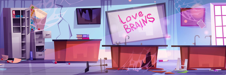 Abandoned chemistry classroom broken equipment Vector Image