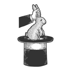 Rabbit jumping out of magician hat hand drawn Vector Image