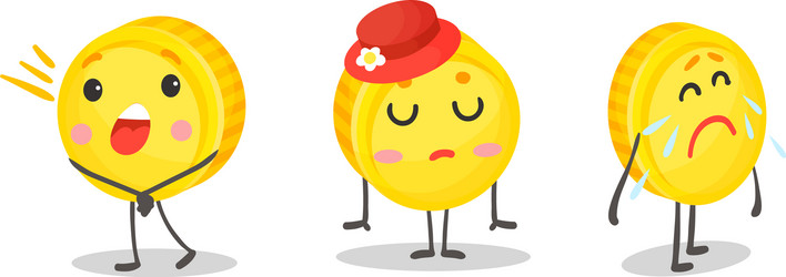 Cute funny coins humanized characters showing Vector Image