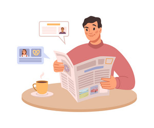 Cartoon boy reading newspaper Royalty Free Vector Image