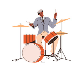 Wild drummer playing drum set cartoon Royalty Free Vector