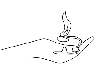 Continuous one line drawing hand holding burning Vector Image