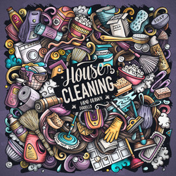 Cleaning doodles funny frame Royalty Free Vector Image