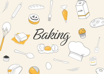 Baking tools and bakery outline icons background Vector Image