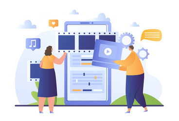 Video editing software mobile app tiny people Vector Image