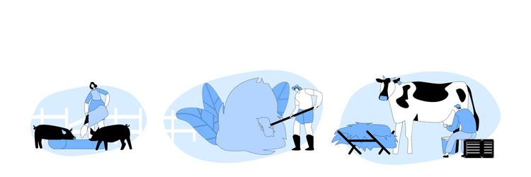 Farmer female character tends sheep flock Vector Image