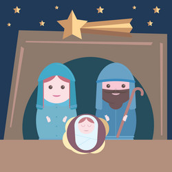 Nativity scene with holy family Royalty Free Vector Image