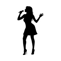 Woman singer silhouette singing on mic Royalty Free Vector