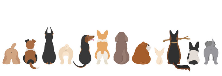 Dogs poses behind butts flat design clipart Vector Image