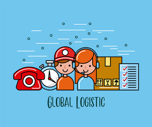 Global logistic person cartoon Royalty Free Vector Image
