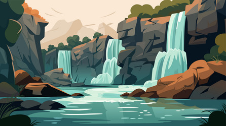 Cartoon waterfall landscape background card poster