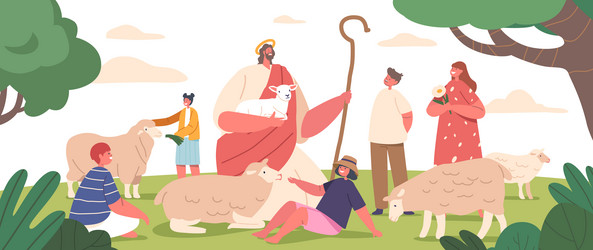 Scene of jesus christ character as a shepherd Vector Image