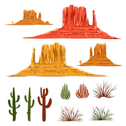 Hand-drawn of desert landscape elements including Vector Image
