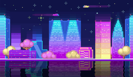 Night city landscape neon pixel background with Vector Image