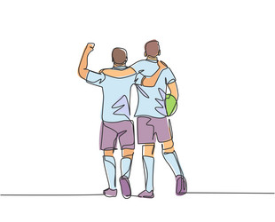 One continuous line drawing of young soccer Vector Image