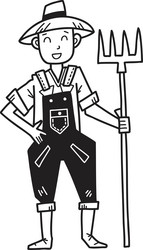 Hand drawn male farmer holding a rake Royalty Free Vector