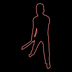 Neon man with sword machete cold weapons in hand Vector Image