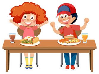 Children having breakfast on the table Royalty Free Vector