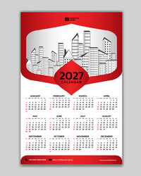 Wall calendar 2027 year red polygon template Vector Image