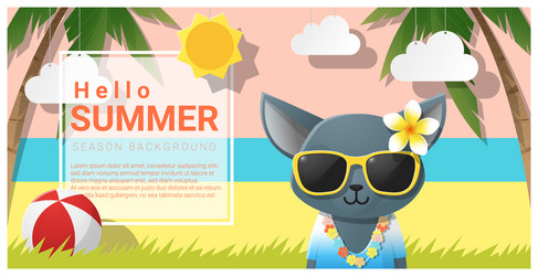 Hello summer background with cat Royalty Free Vector Image