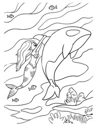 Mermaid and dolphin isolated coloring page Vector Image
