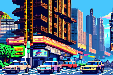 Pixel art background urban landscape Royalty Free Vector