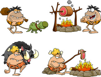 Caveman cartoon characters collection set Vector Image