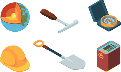 Geology earth exploration isometric icon set Vector Image
