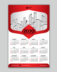 Wall calendar 2030 year red polygon template Vector Image