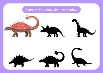 Worksheet connect dinosaur with its shadow Vector Image
