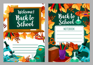 Notebook cover template with school supplies Vector Image