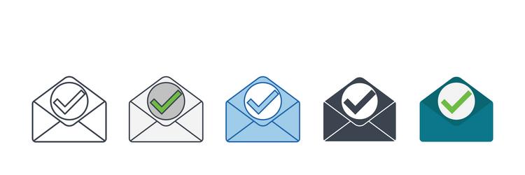 Check mark on mail icon symbol template Royalty Free Vector
