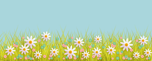 Spring garden grass and flowers border cartoon Vector Image