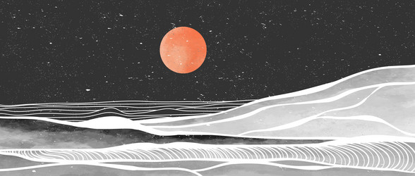 Mountain and ocean wave line art print abstract Vector Image