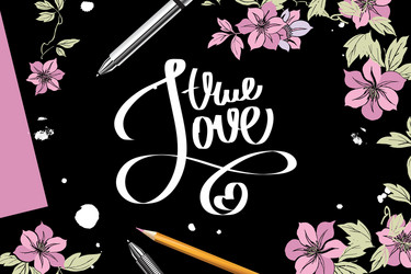 With love lettering in figured frame Royalty Free Vector
