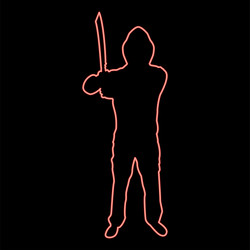 Neon man with sword machete cold weapons in hand Vector Image