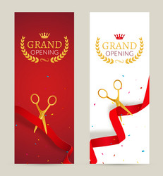 Grand opening invitation banner golden ribbon cut Vector Image