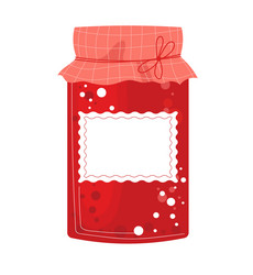 Red jam jar with checkered lid and label Vector Image
