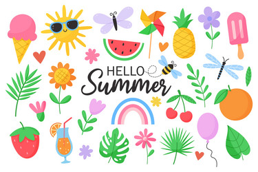 Cute spring elements set hello lettering Vector Image