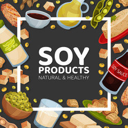 Natural soy products banner design with soy bean Vector Image