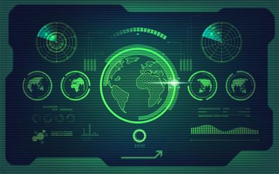 Radar screen and world map in futuristic style Vector Image