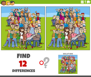 Differences game with funny cartoon people crowd Vector Image