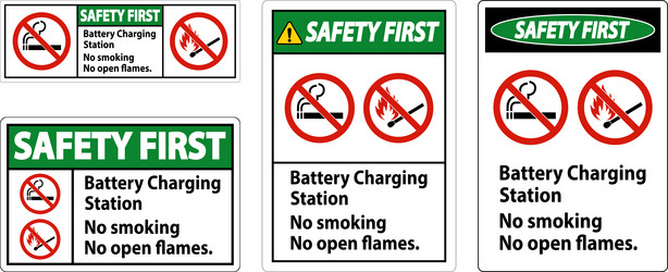 Safety first sign battery charging station Vector Image