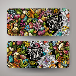 Cartoon cute colorful doodles happy easter banners