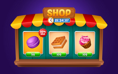 Game ui menu boards buttons and shop design Vector Image