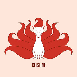 Kitsune nine tailed fox outline Royalty Free Vector Image