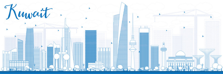 Outline kuwait city skyline with blue buildings Vector Image