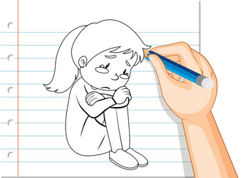 Sad girl with its outline and silhouette Vector Image