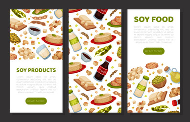 Natural soy products banner design with soy bean Vector Image