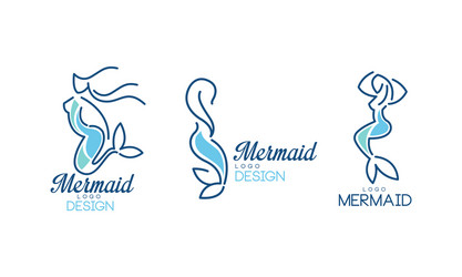 Mermaid logo design with aquatic creature having Vector Image